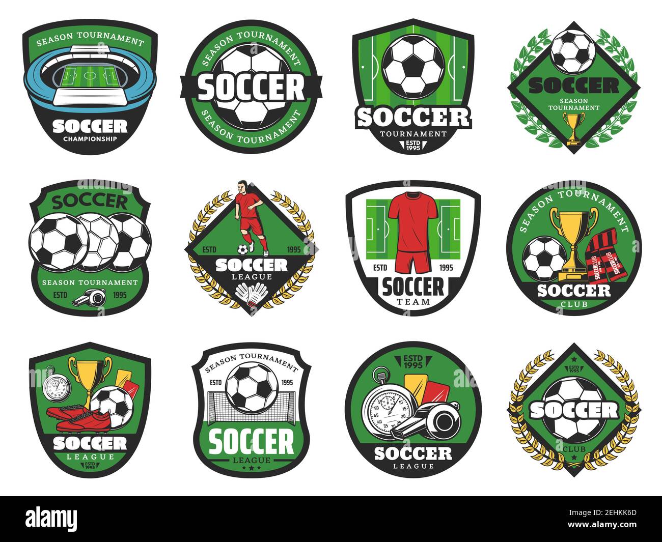 Soccer ball and winner icons for football sport game design. Soccer ...