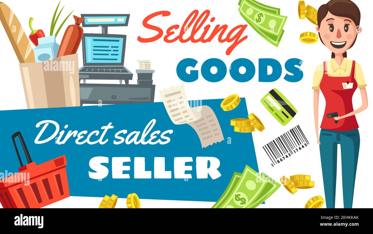 Supermarket seller profession saleswoman of retail direct sales and ...