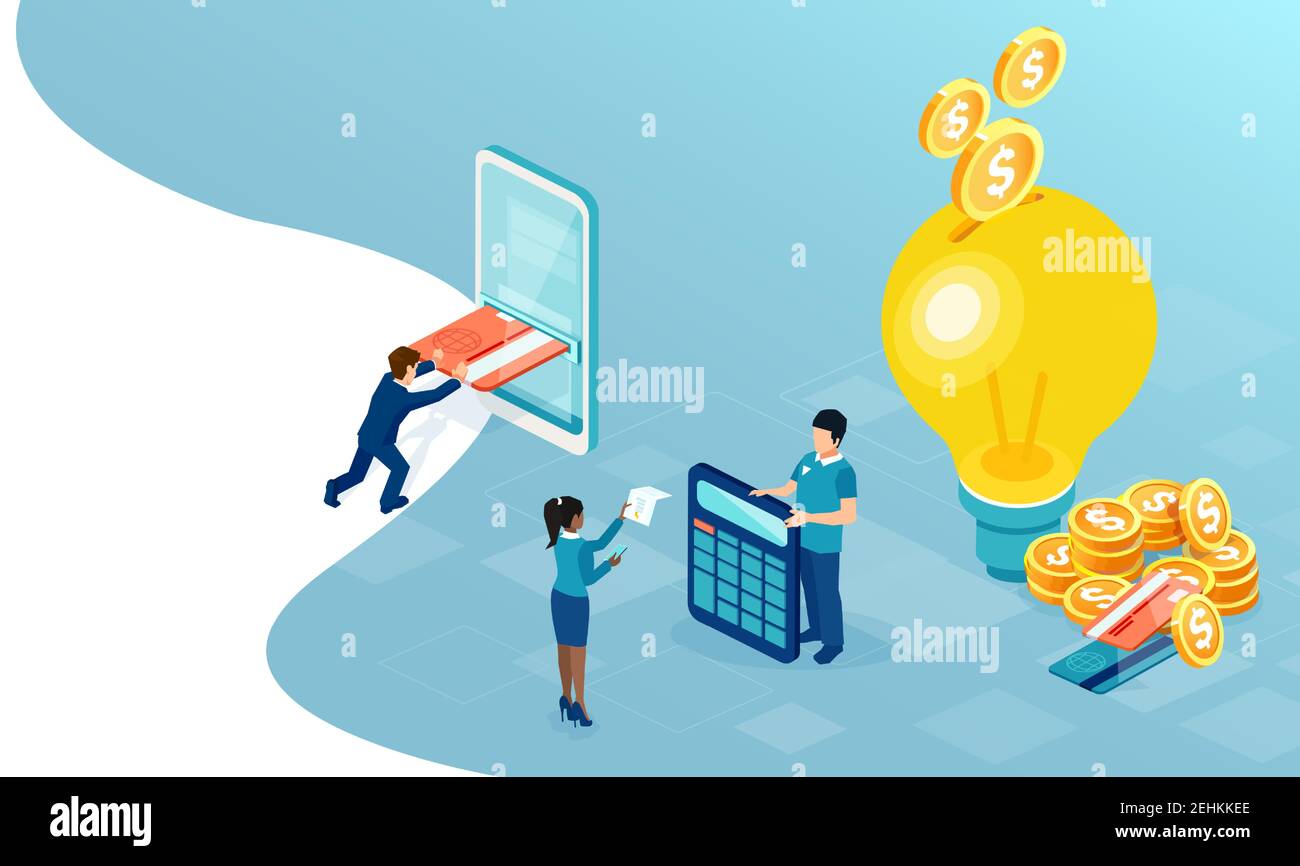 Profitable business ideas concept. Vector of people earning money Stock ...