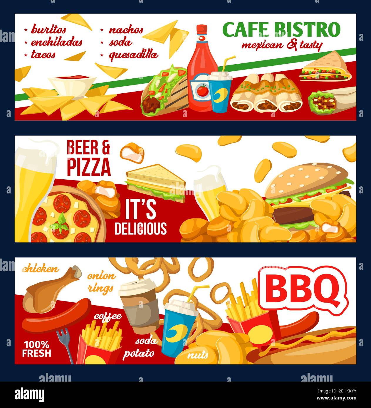 Fast food banners for fastfood cafe, restaurant or bistro menu design ...