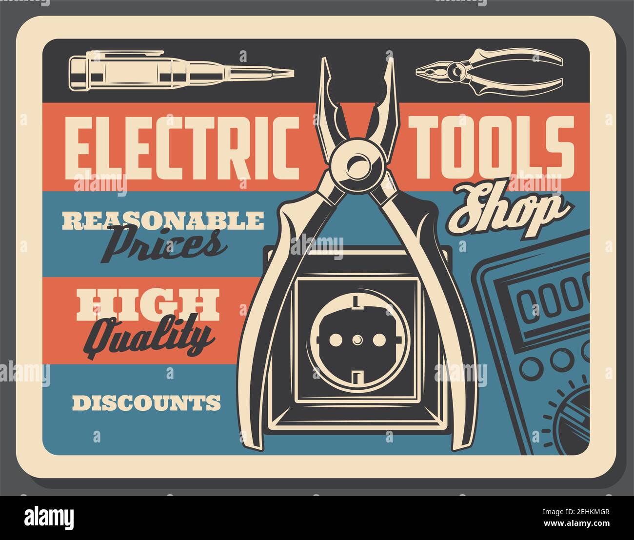 Electrical tools vintage poster, electricity power and energy store ...