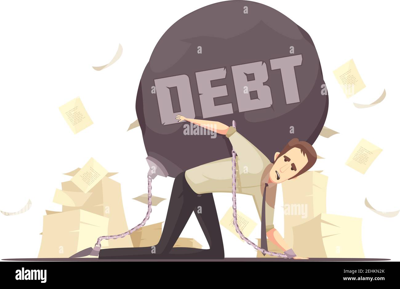 Business failure symbolic retro cartoon icon with kneeling businessmen ...