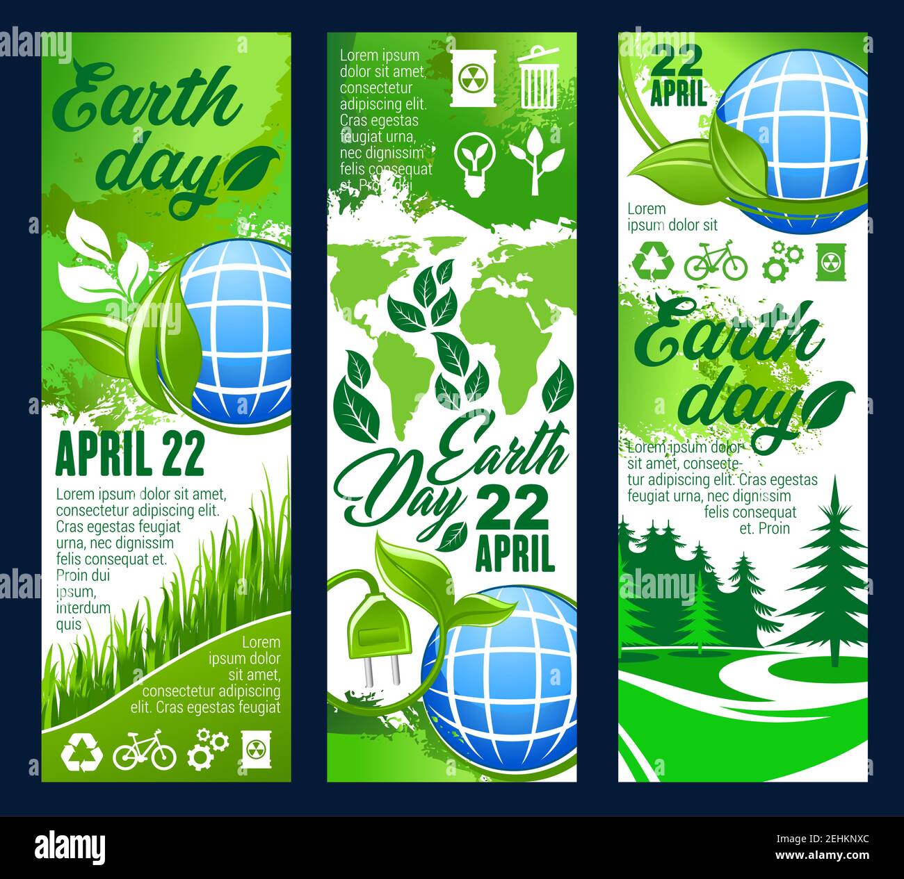 Earth Day celebration invitation banner with eco planet and green leaf ...