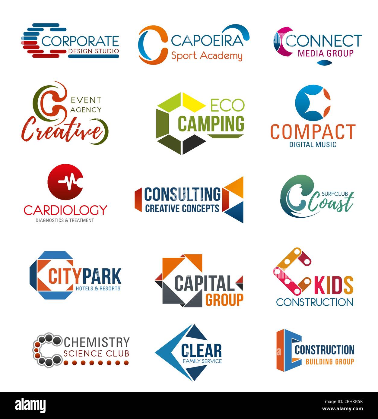 Business icons with letter C. Corporate identity with alphabet symbol C ...