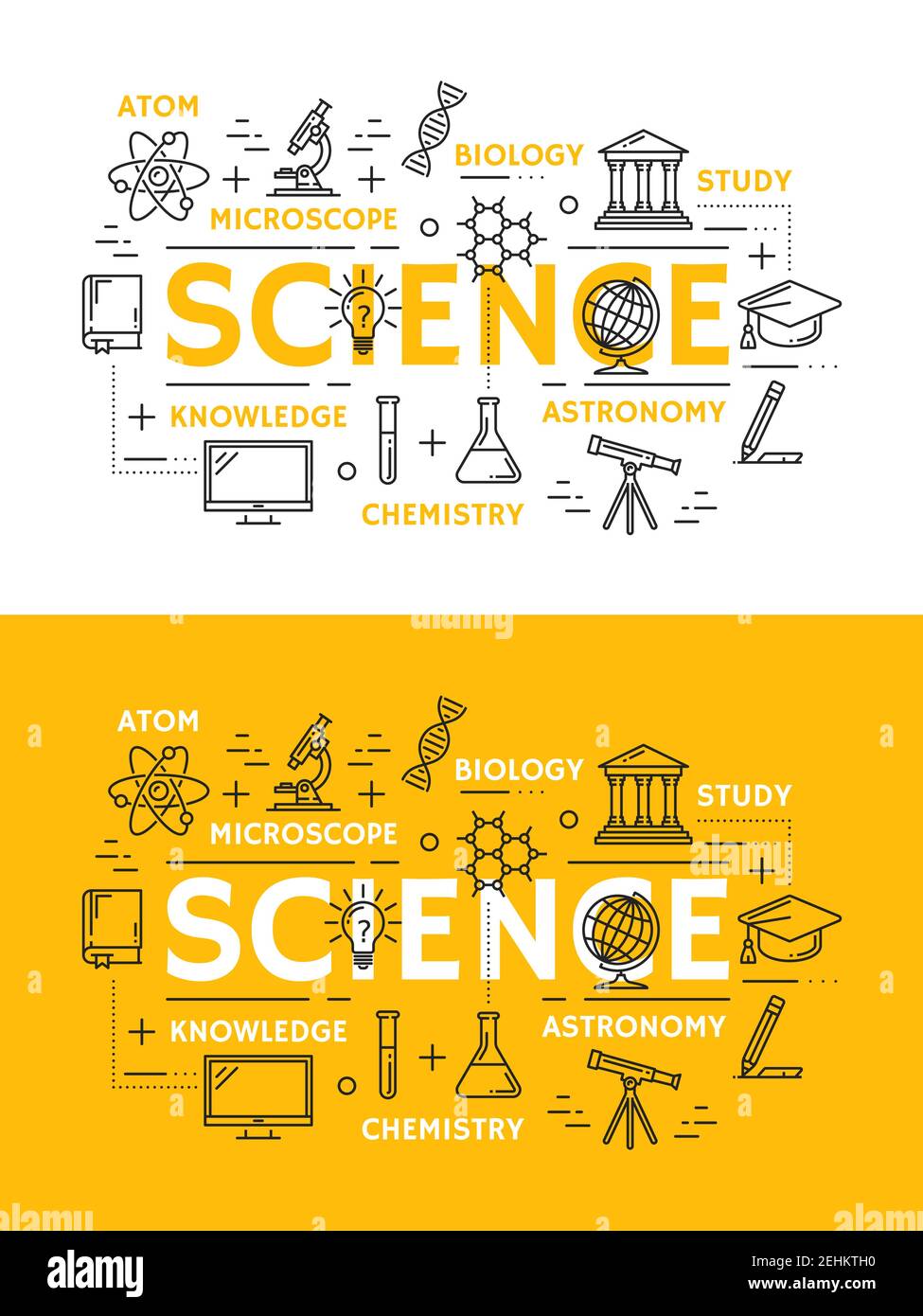 Science and scientific items, equipment vector design. Atom and ...