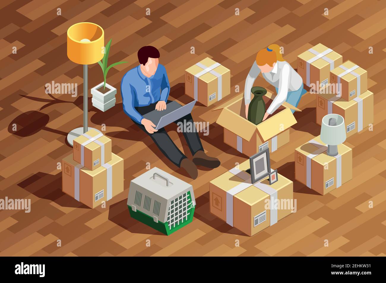 Moving people isometric composition with married couple human ...