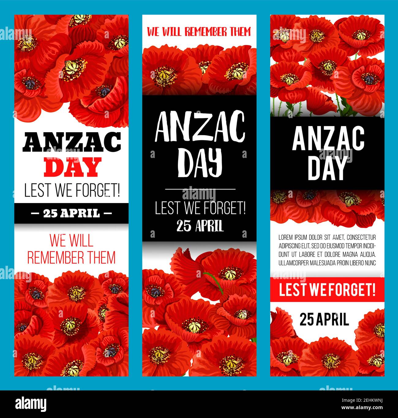 Poppy flower banner for Anzac Remembrance Day. 25 April Lest We Forget ...