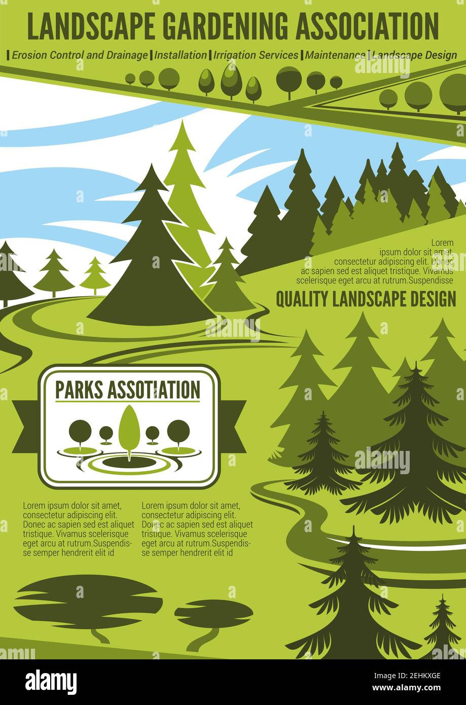 Landscape architecture and gardening company promo poster with green ...