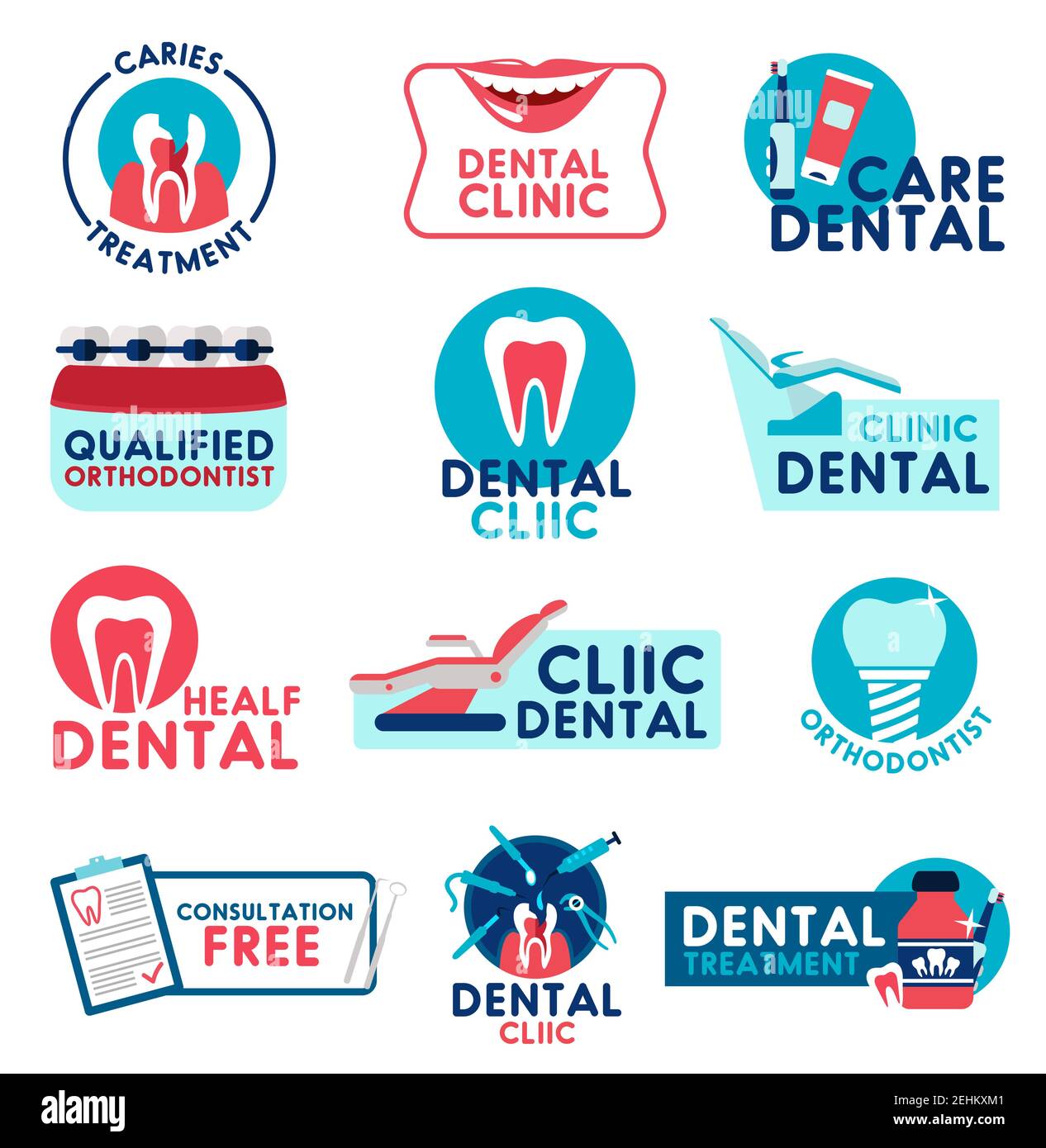 Dental clinic icons for dentistry surgery and health consultation ...
