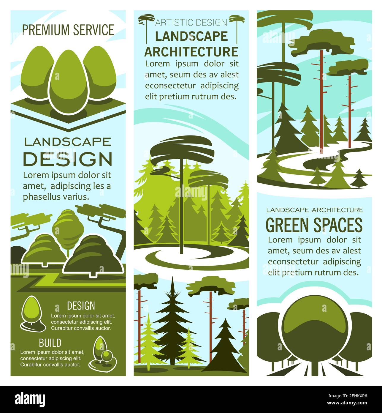 Green landscape design and nature architecture banners for landscaping ...