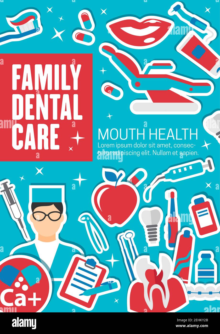 Family dental clinic poster, dentistry medical center. Vector ...