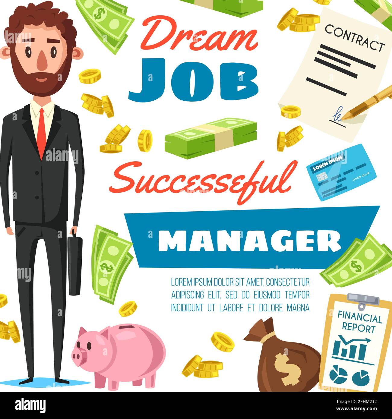 Successful manager job poster of businessman or office worker in suit ...