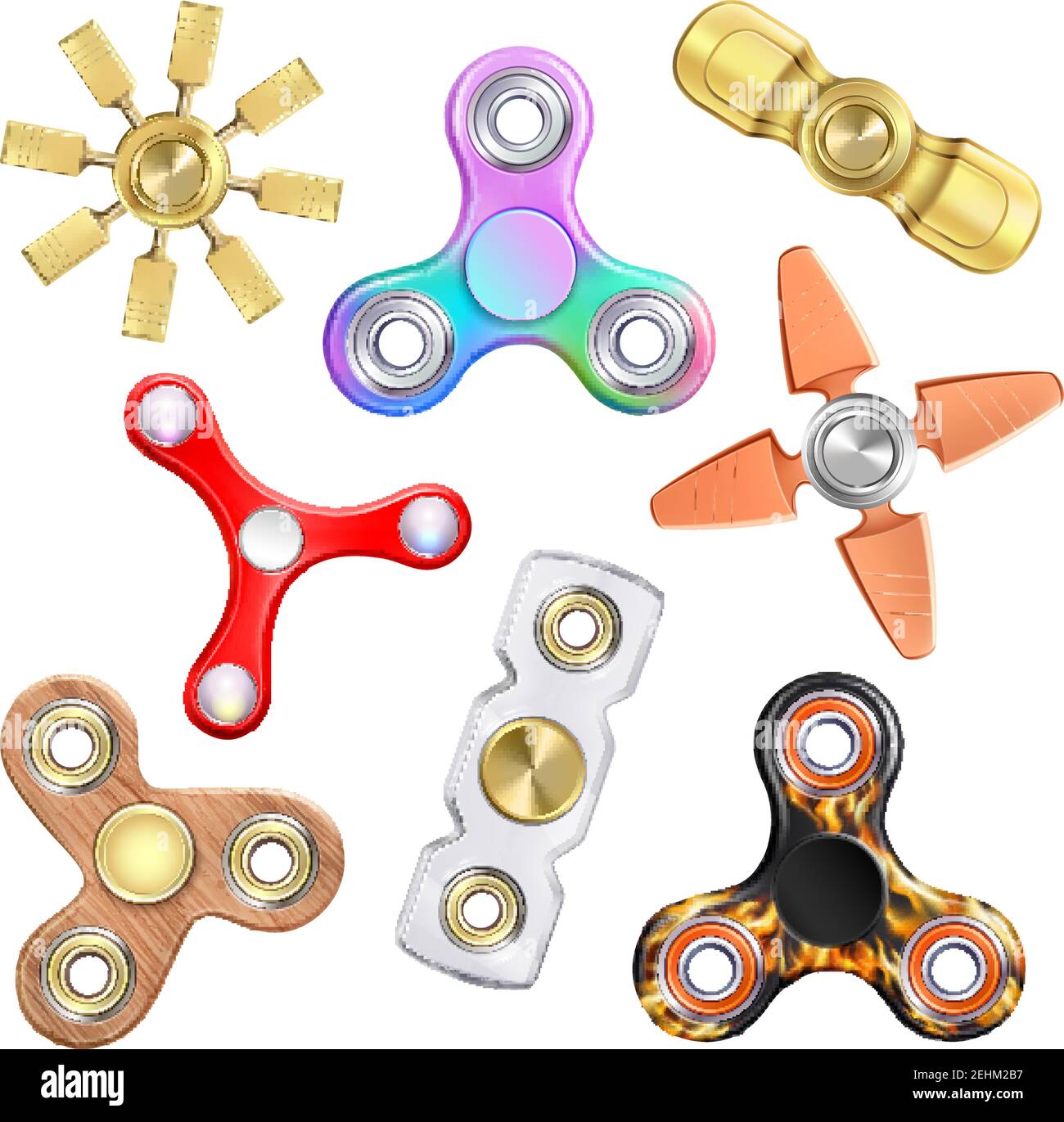 Fidget finger spinner realistic set with stress-relieving toy images ...