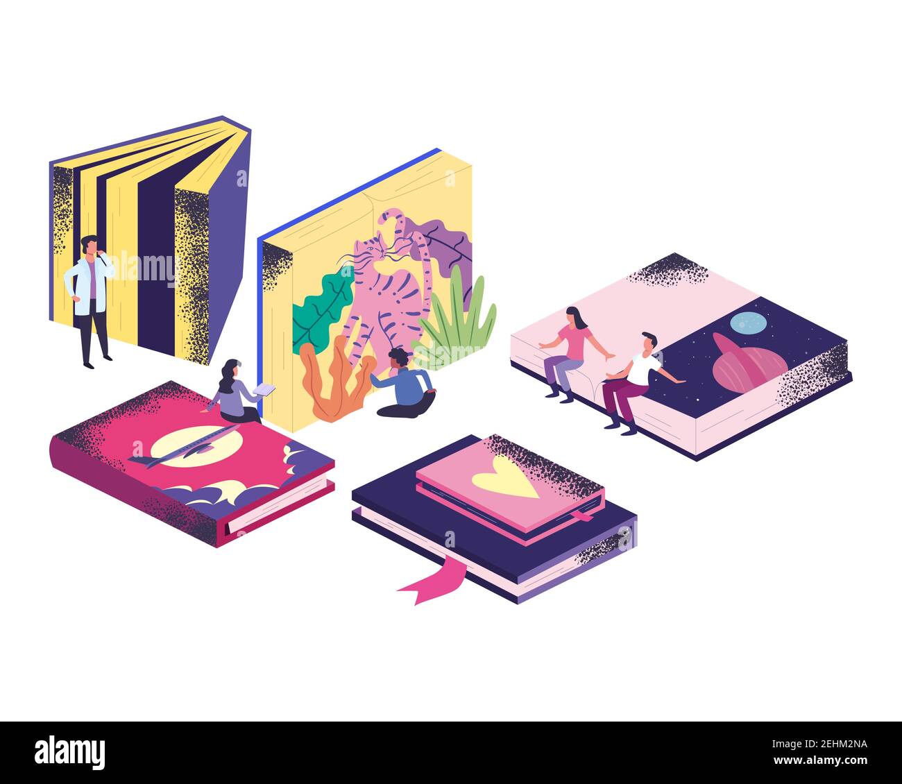 people with isometric books design, Education literature and read theme ...