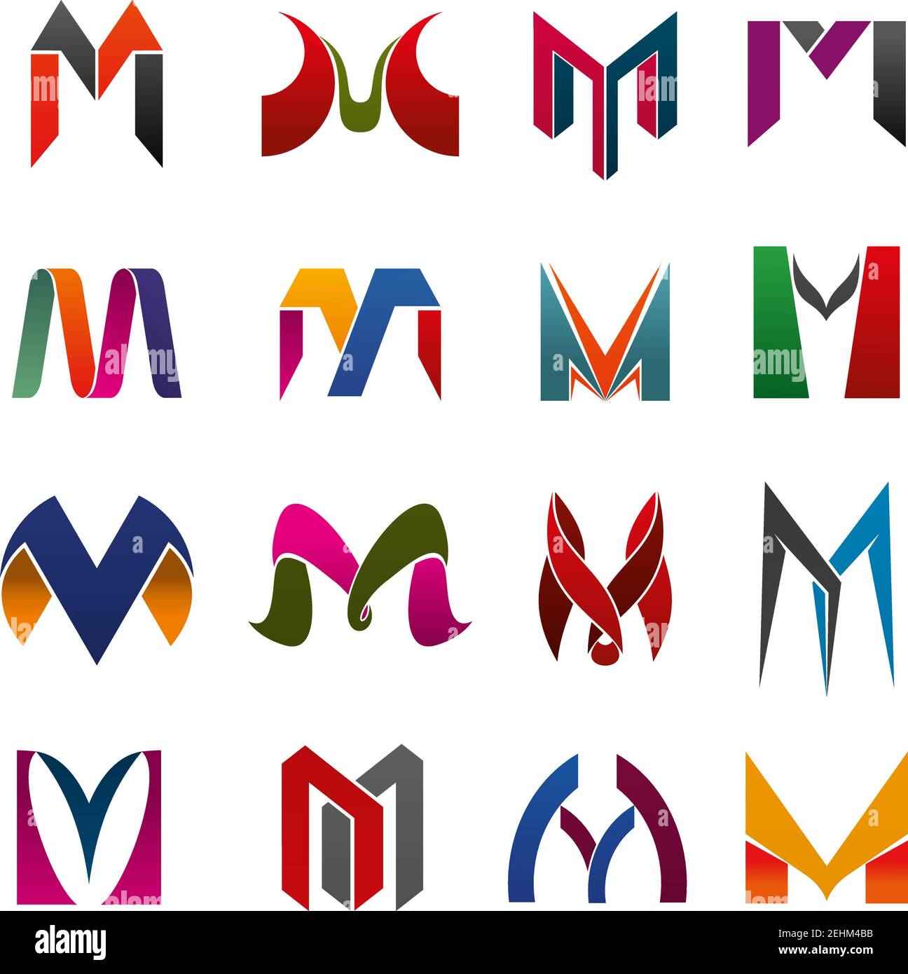 Vector letter M icons made up of ribbons and abstract figures. Modern ...