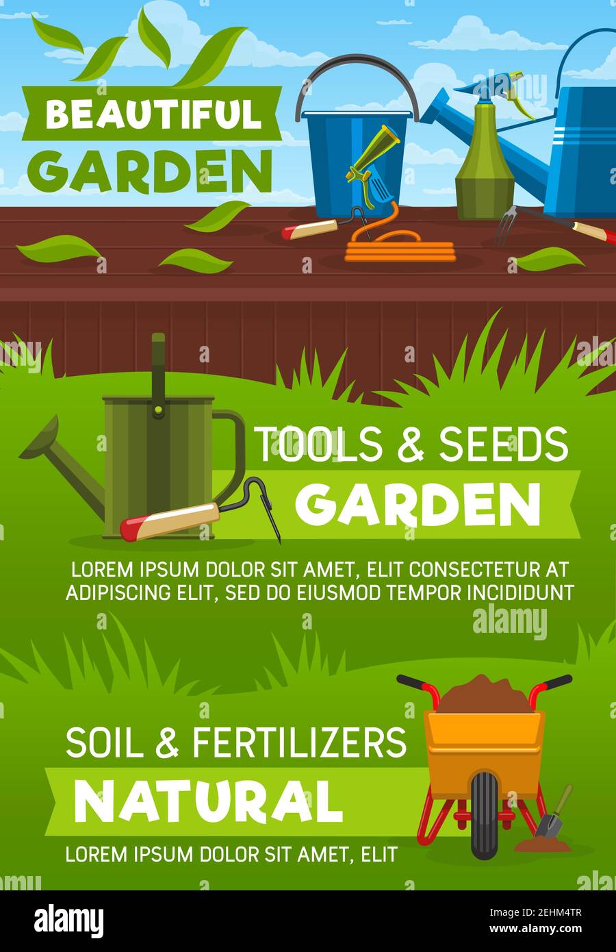 Gardening tools and equipment, garden shop vector design. Shovel, spade ...