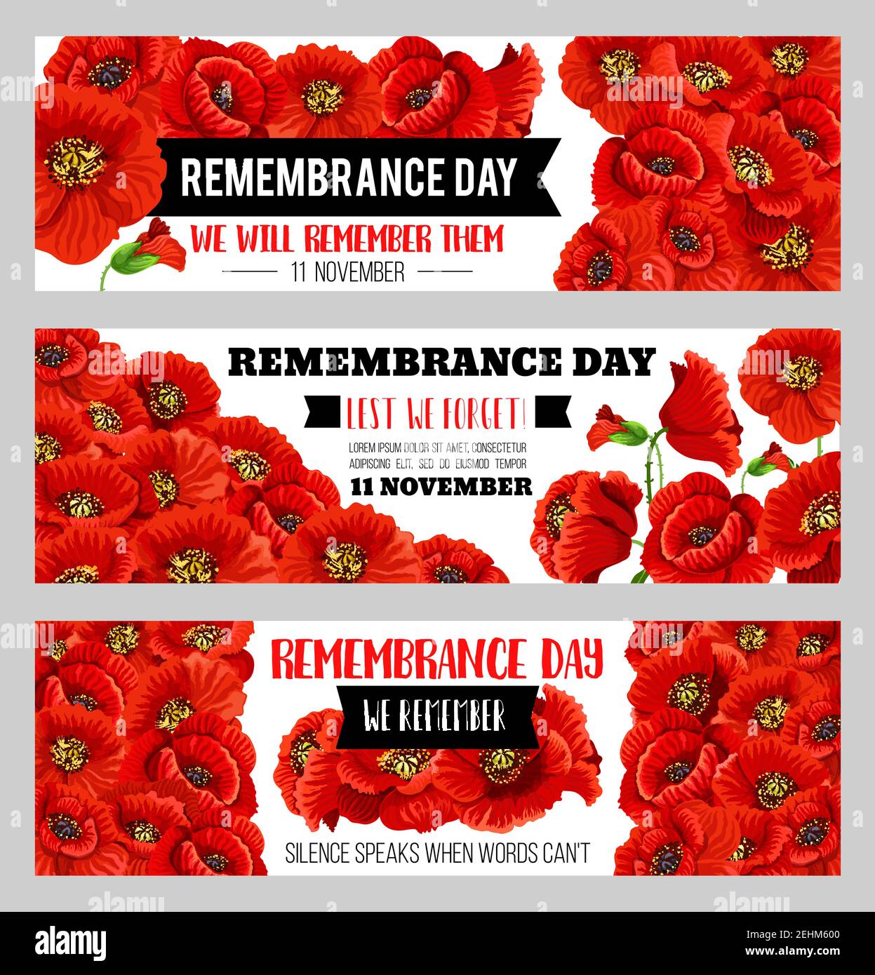 Remembrance Day 11 November poppy banners for Lest we Forget world ...