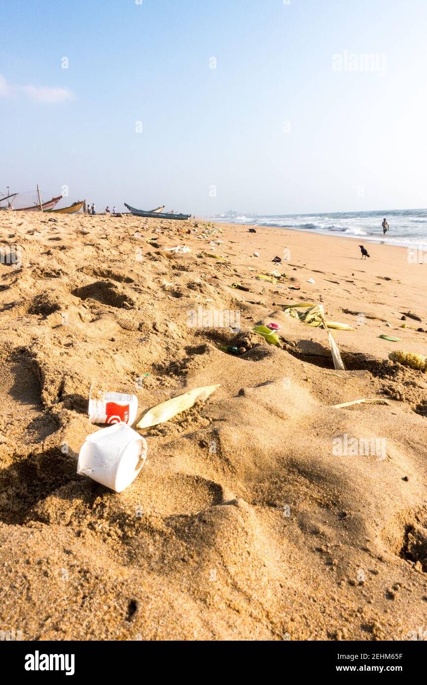 Rubbish littering on the beach which is likely to enter into marine ...