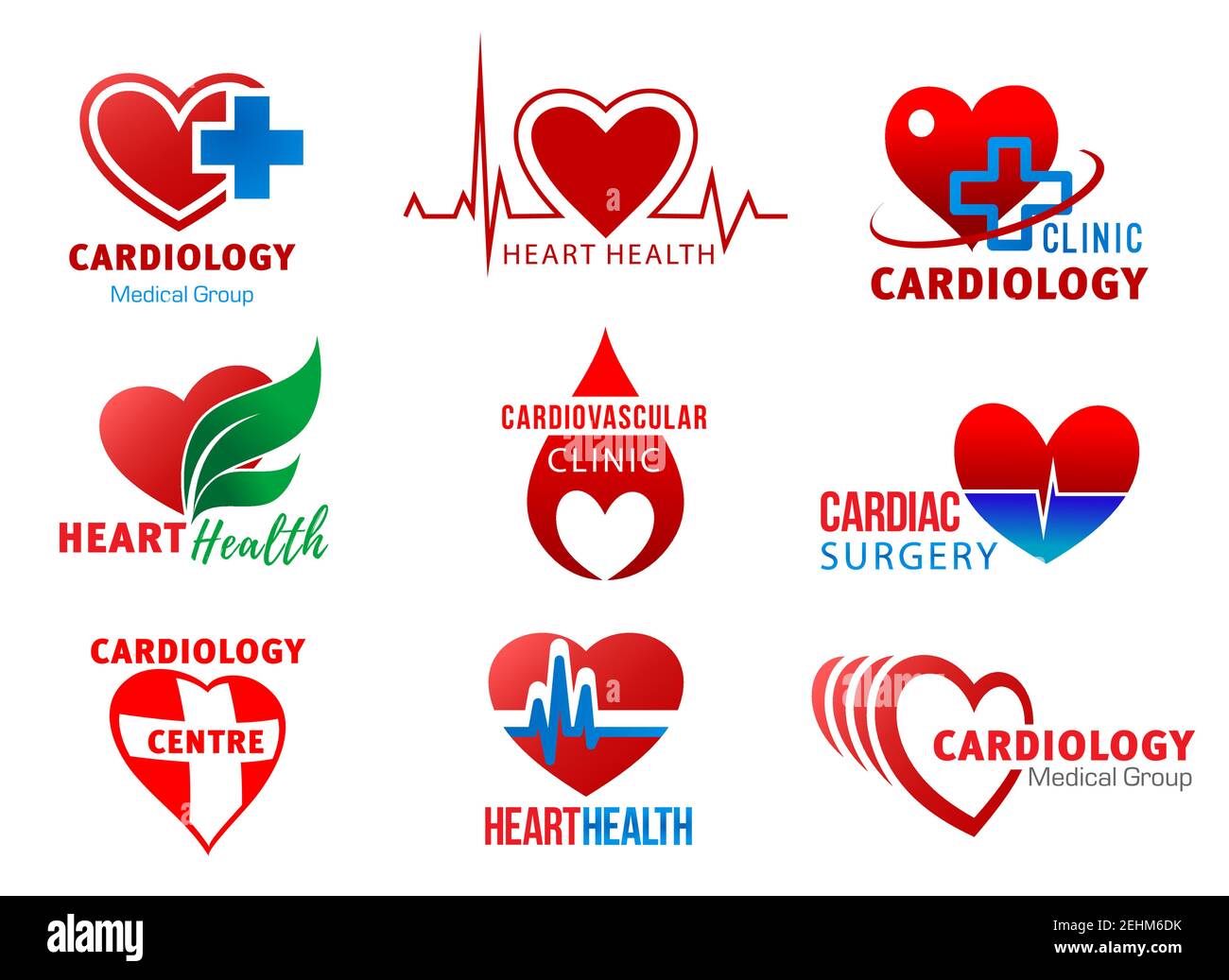 Heart and cardiovascular health red icons isolated. Cardiology medical ...