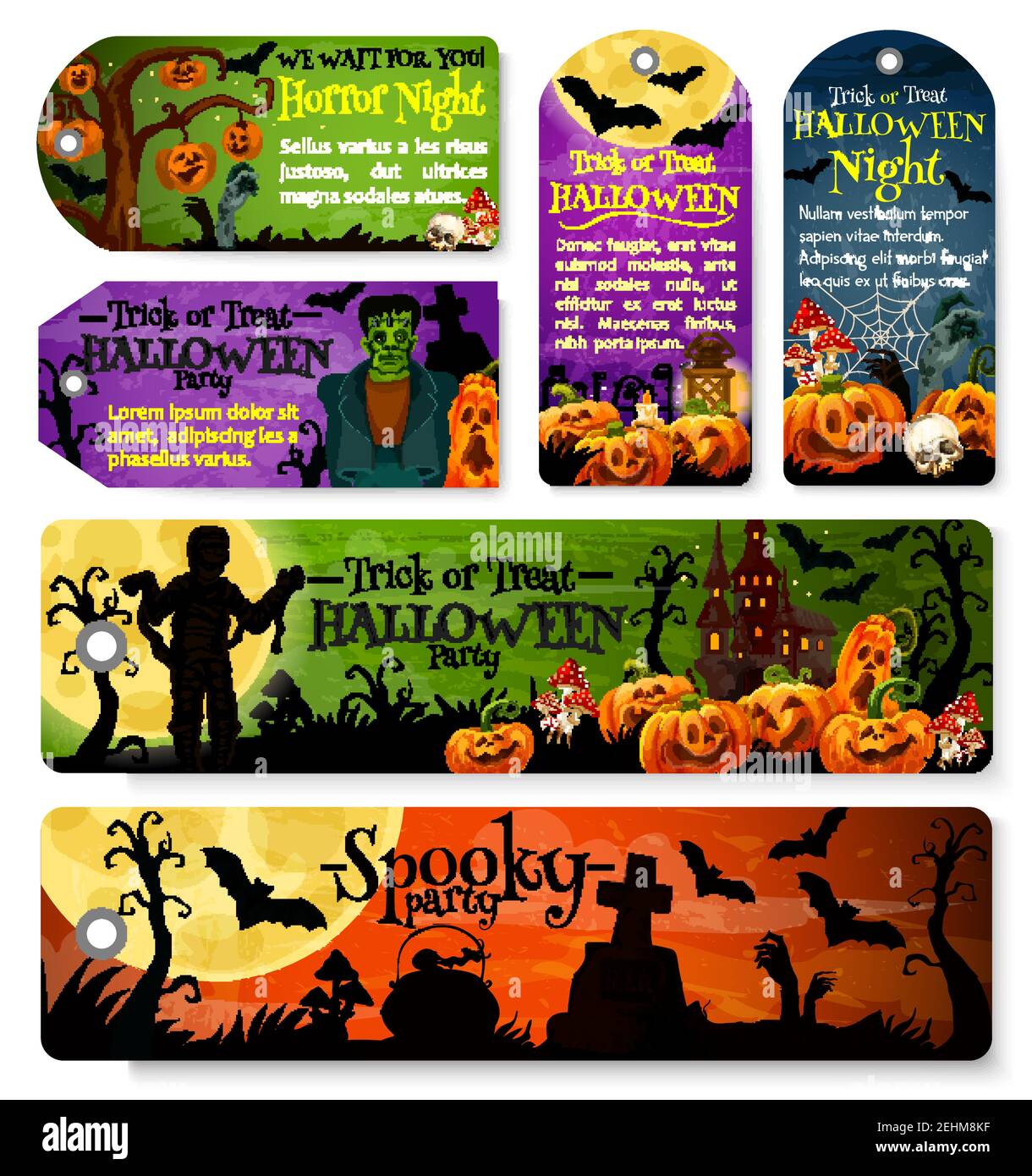 Halloween festive tag and october holiday night party label design ...