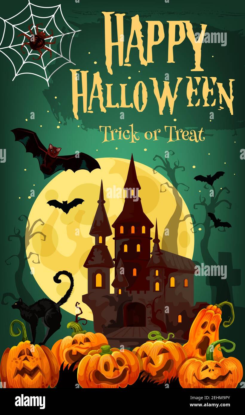Halloween ghost house greeting card for october holiday celebration ...