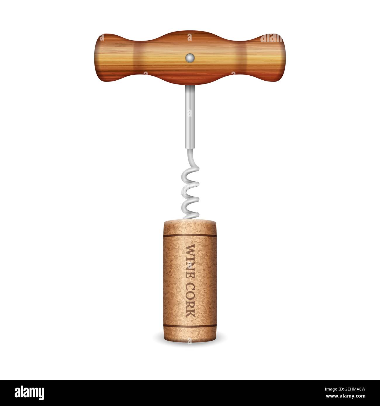 Wine corkscrew and cork on a white background. Vector illustration ...