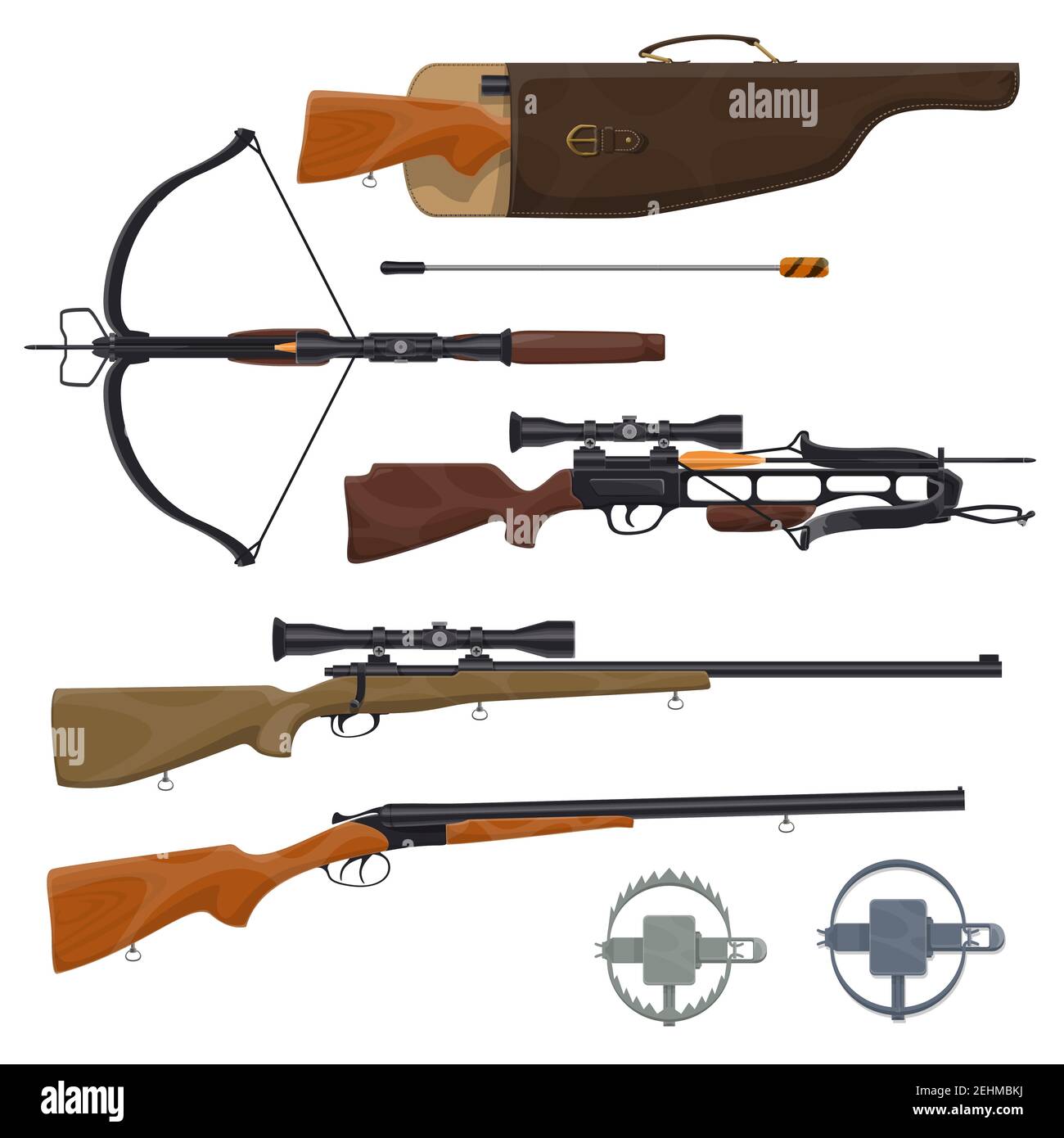 Hunting equipment and weapons icons. Vector rifle gun in holster ...