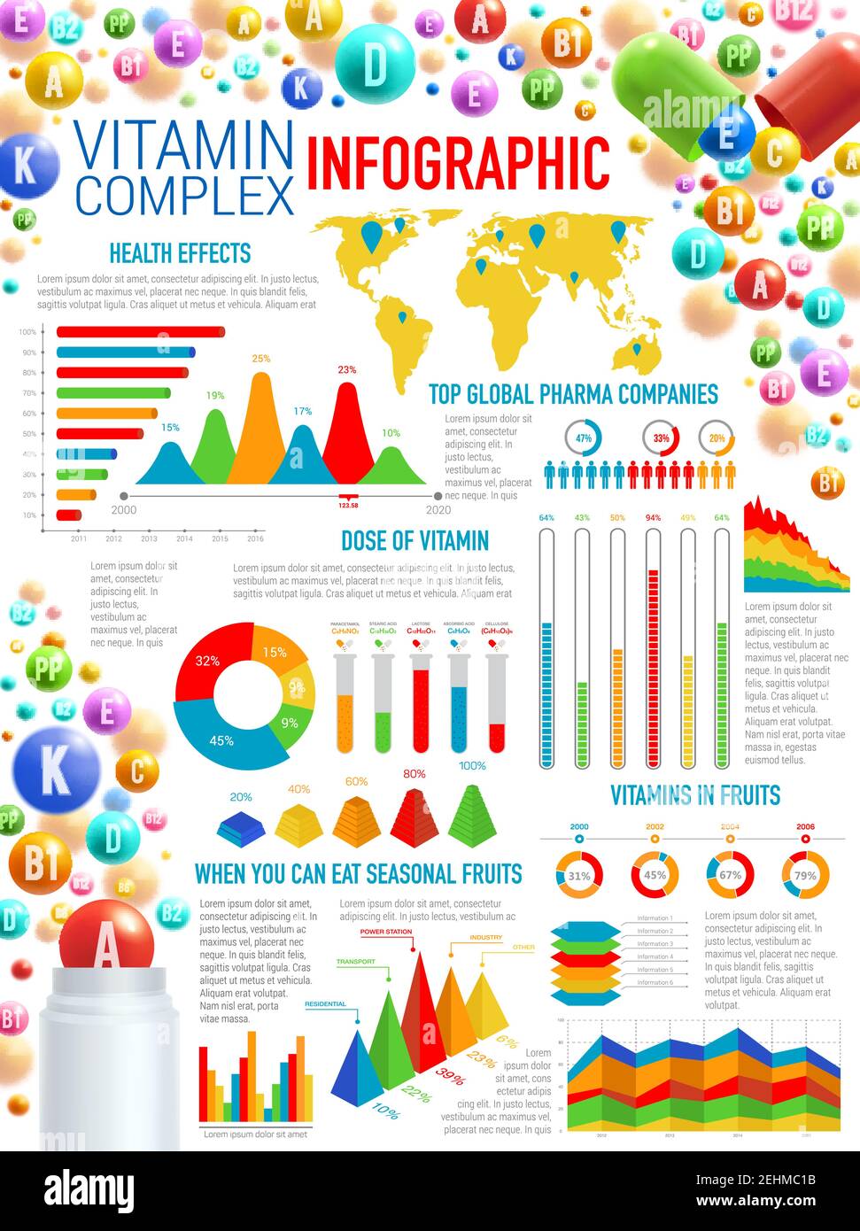 Vitamins and minerals infographics. Vector statistics and diagram on ...