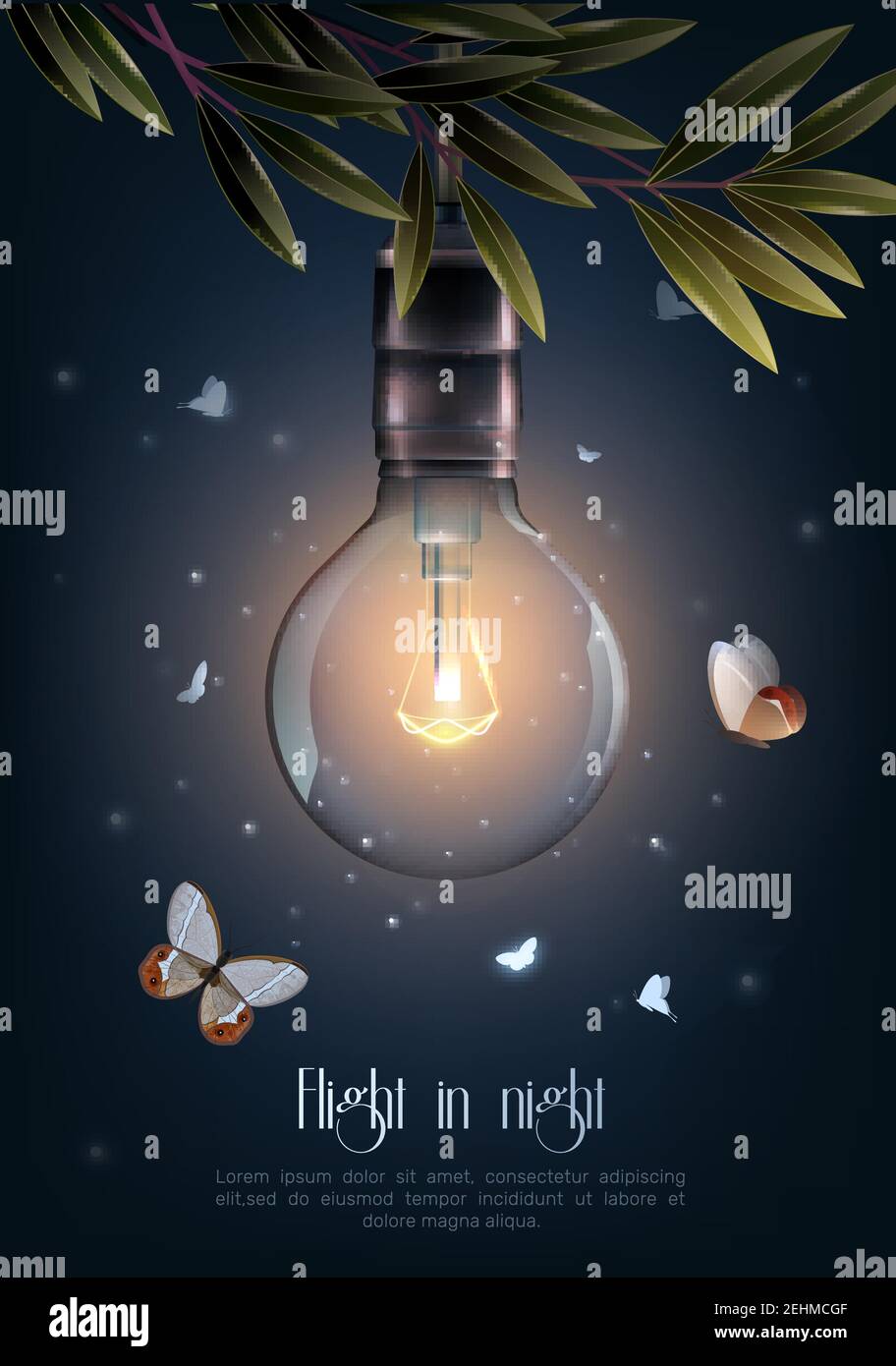 Realistic colored vintage glowing light bulbs poster with flight on ...