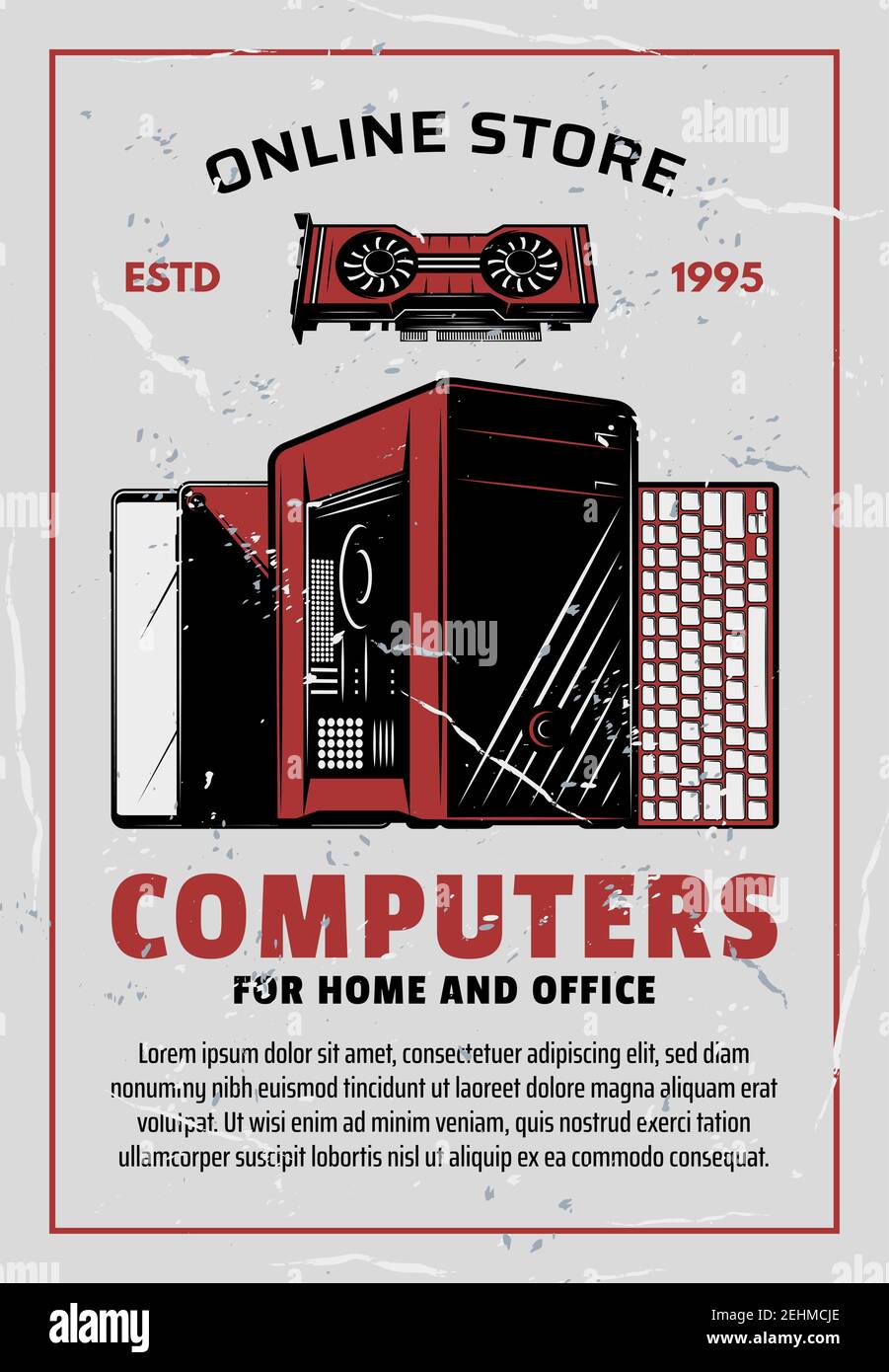 Electronics online store advertisement, retro style. Vector PC monitor ...