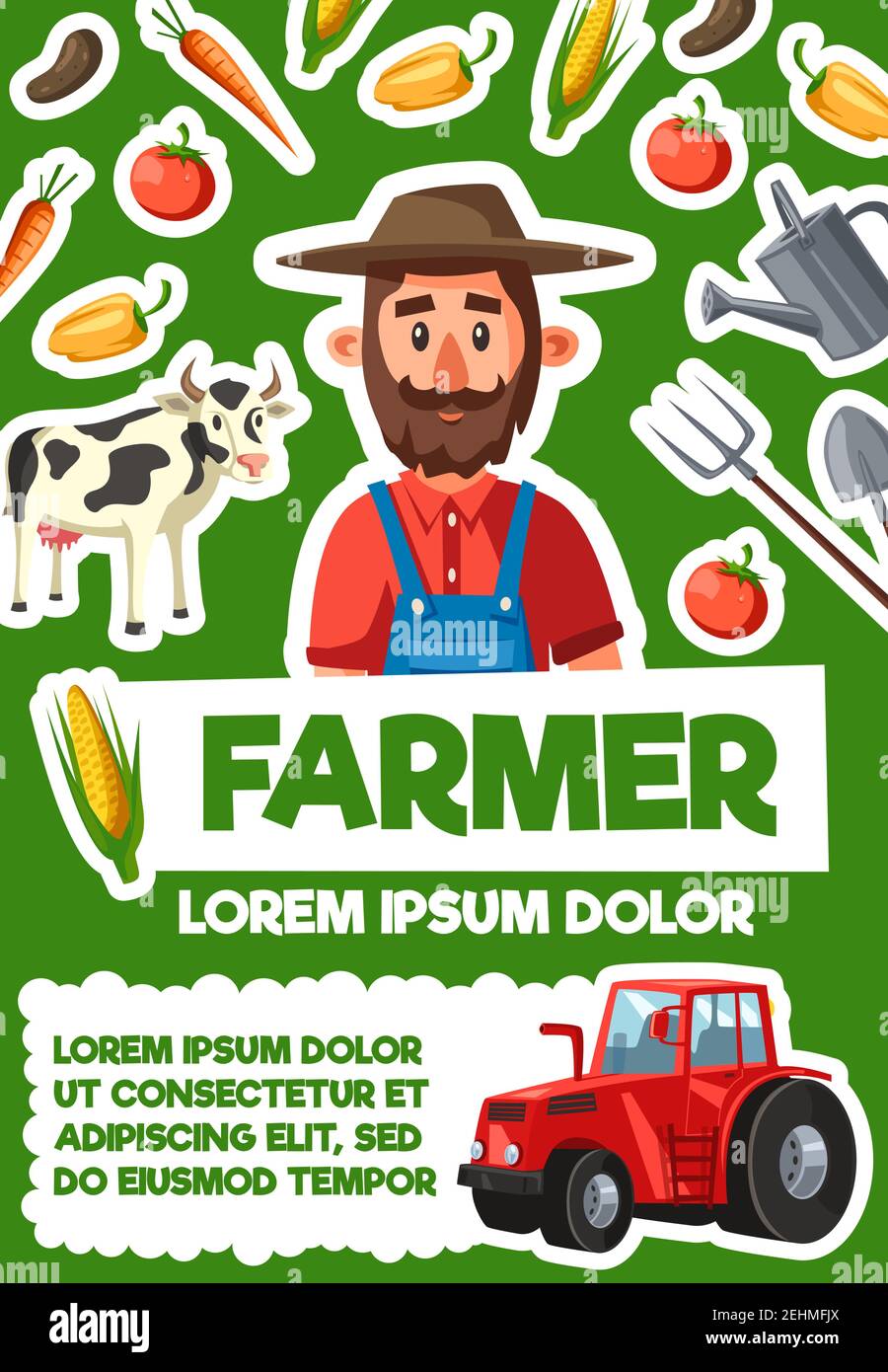 Farmer profession, veggie harvest cattle and agriculture. Vector ...