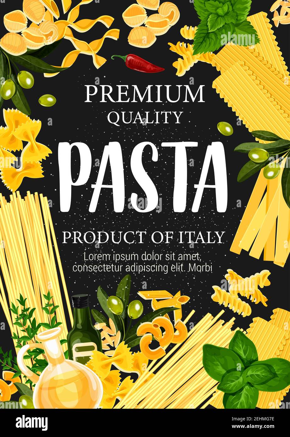 Italian pasta poster for Italy cuisine or pasta restaurant menu. Vector ...