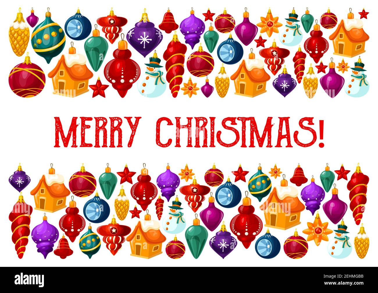 Merry Christmas greeting card of Xmas tree decorations pattern. Vector ...