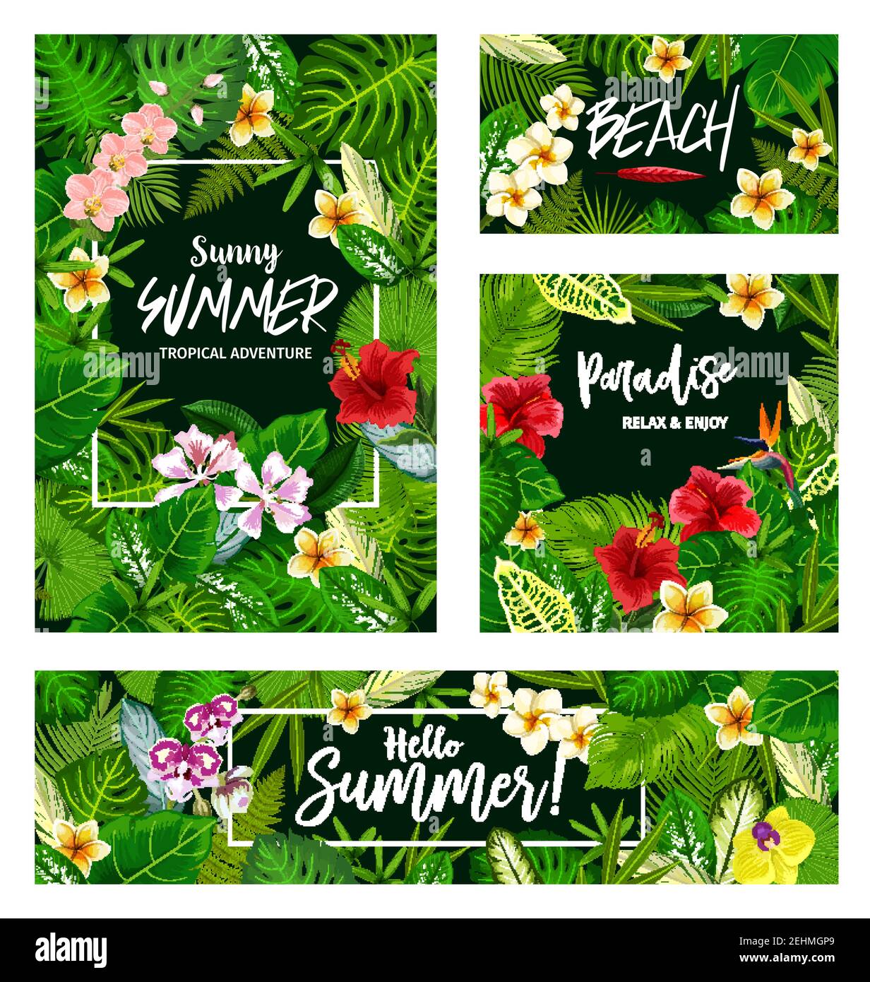 Hello Summer banner of tropical vacation and beach party invitation ...