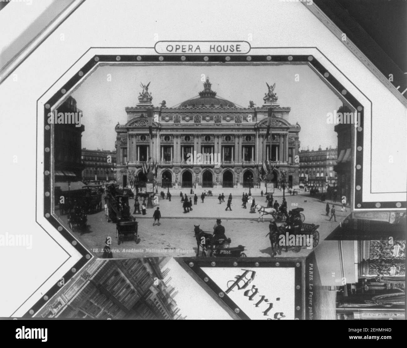 Paris, France - street scene in front of Opera House; horse-drawn ...