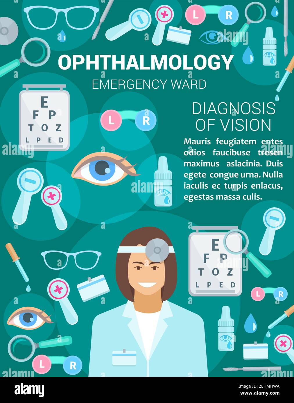 Ophthalmology clinic or medicine center and personnel. Vector design of ...