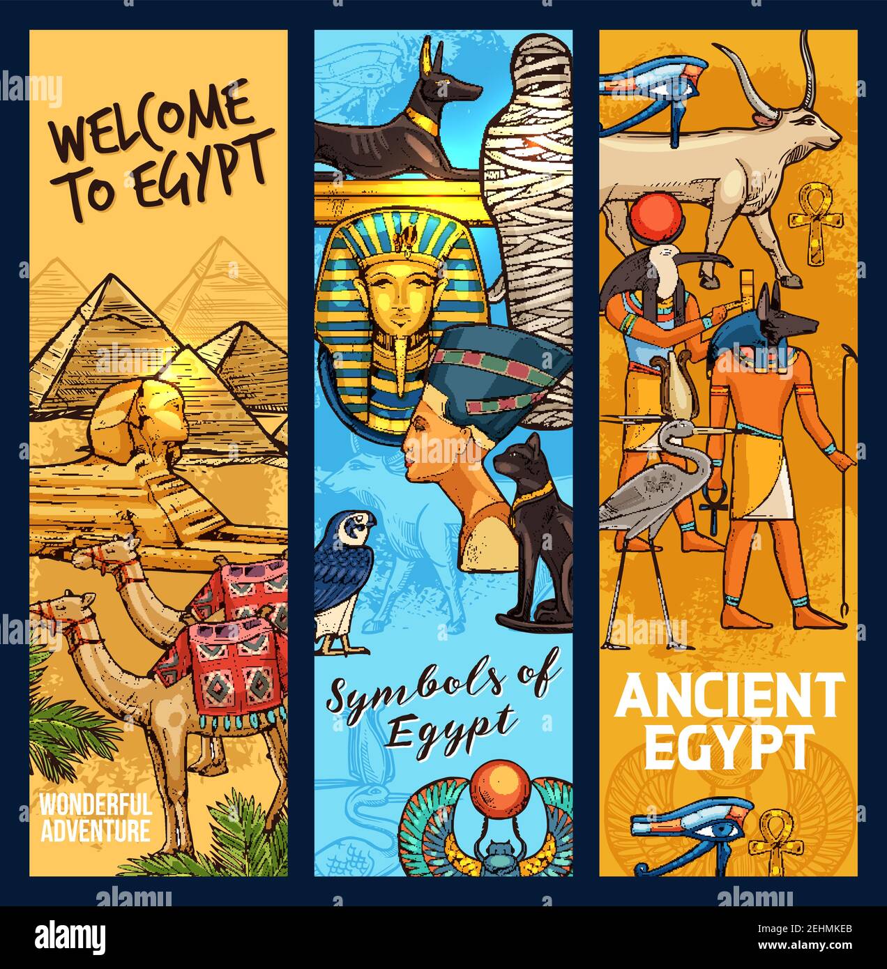 Egypt travel landmarks and ancient religion culture. Vector sketch ...