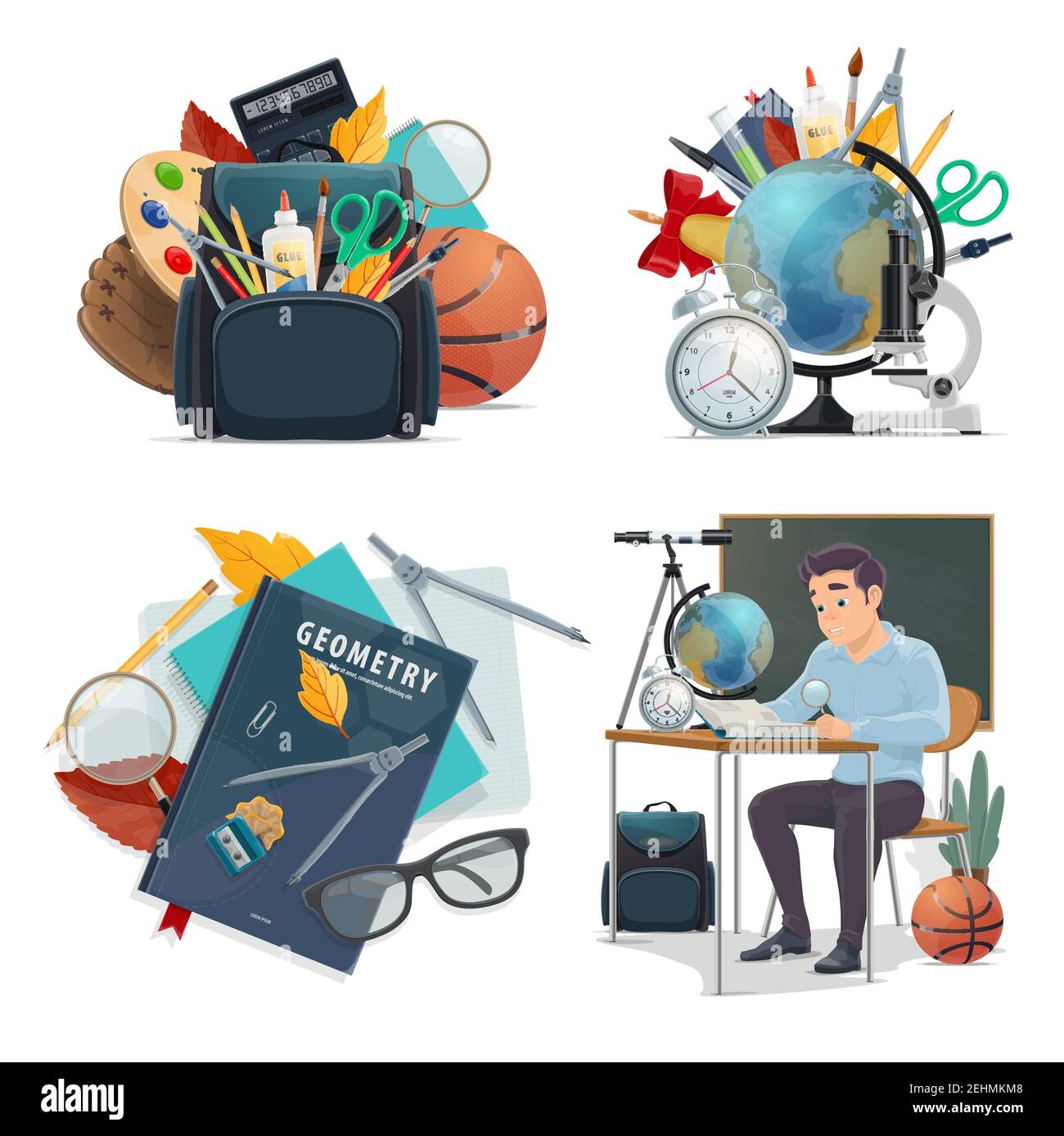 Back to School time posters for education season. Vector college or ...