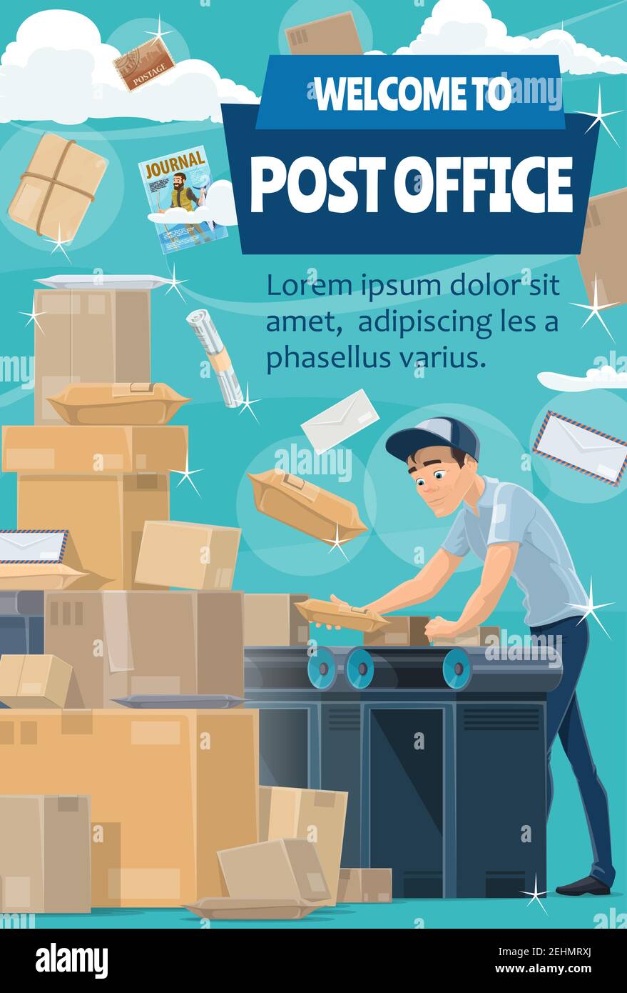 Welcome to post office poster. Mail delivery service. Postman or ...