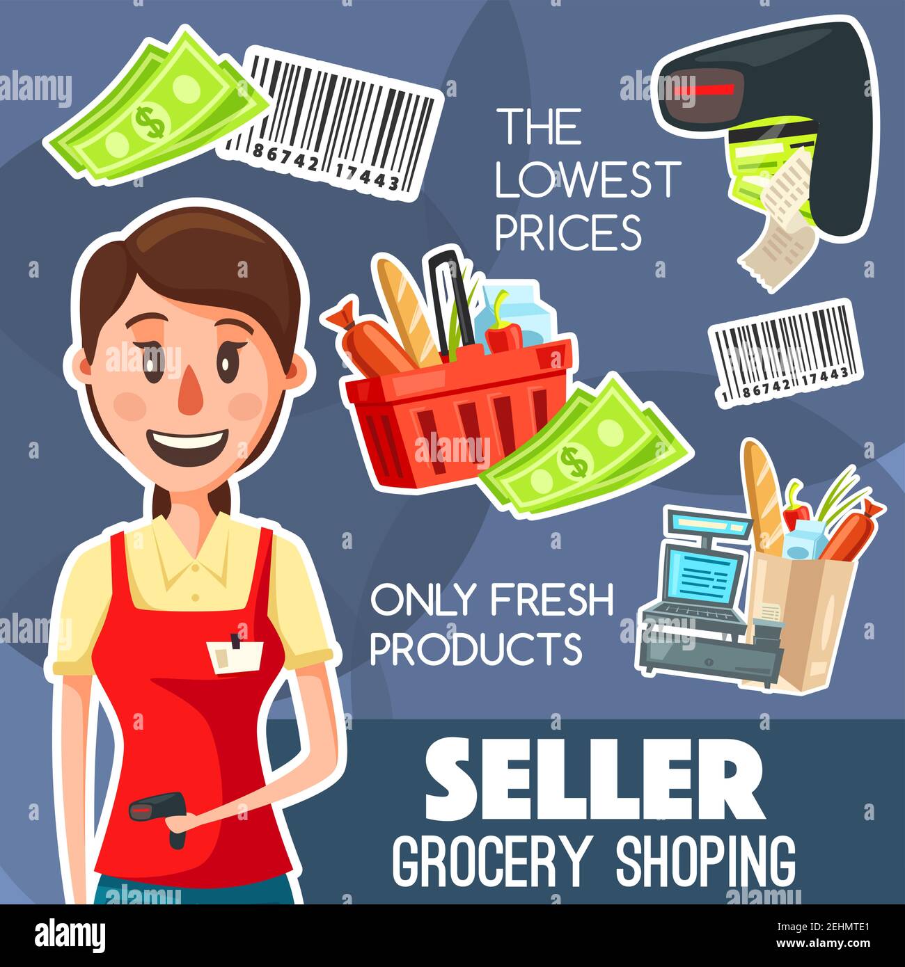 Shop seller or cashier professional poster for grocery shopping ...