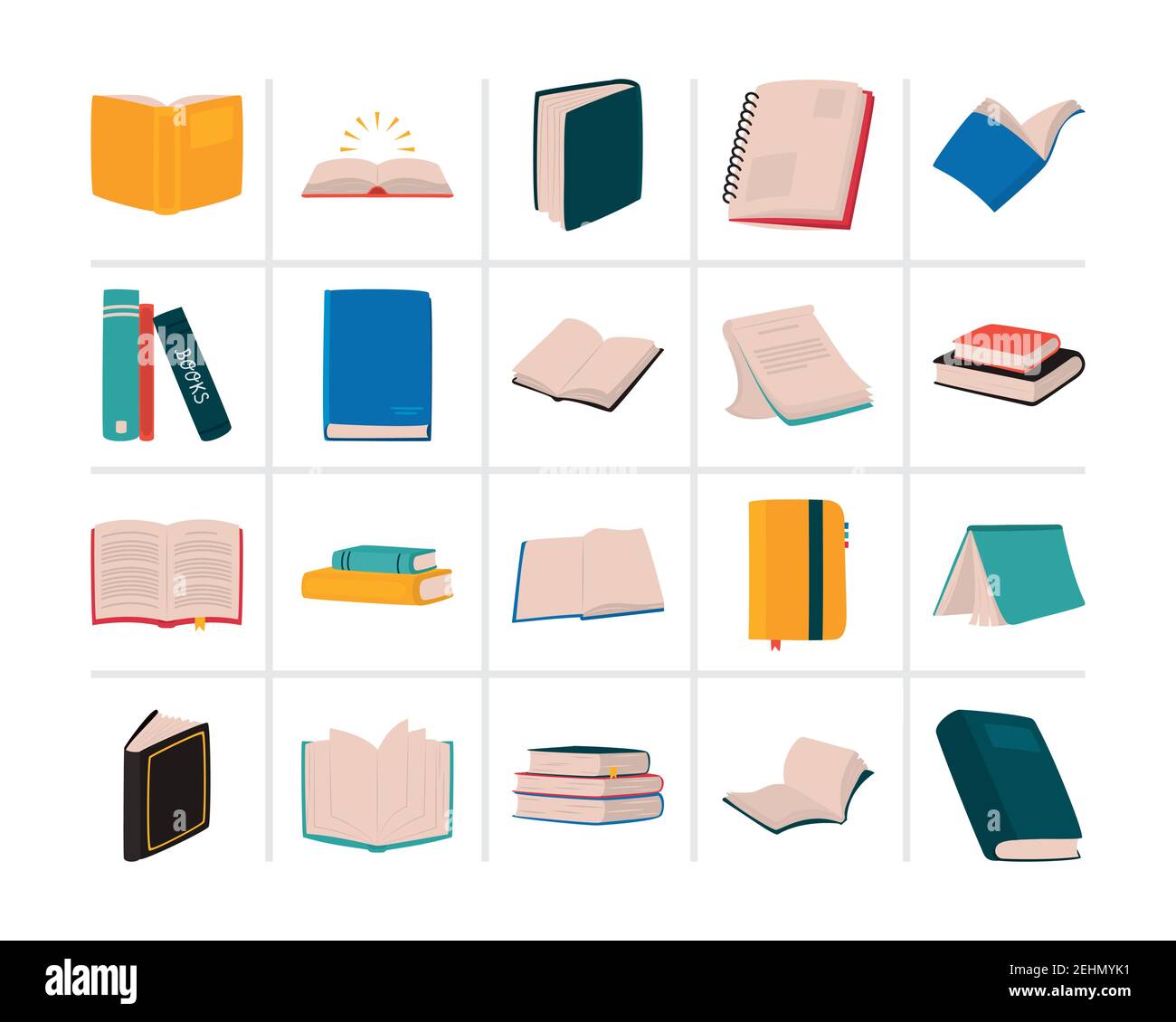 books icons collection over white background, flat style, vector ...
