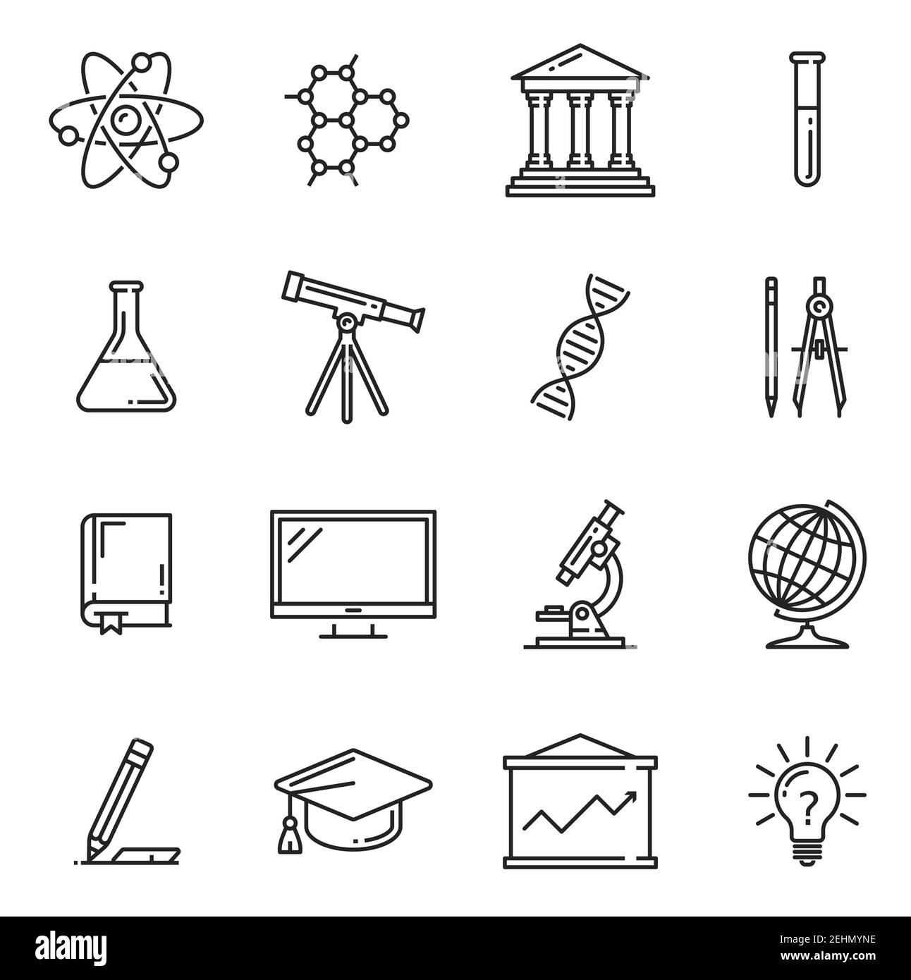 Science, education and laboratory experiments vector icons with book ...