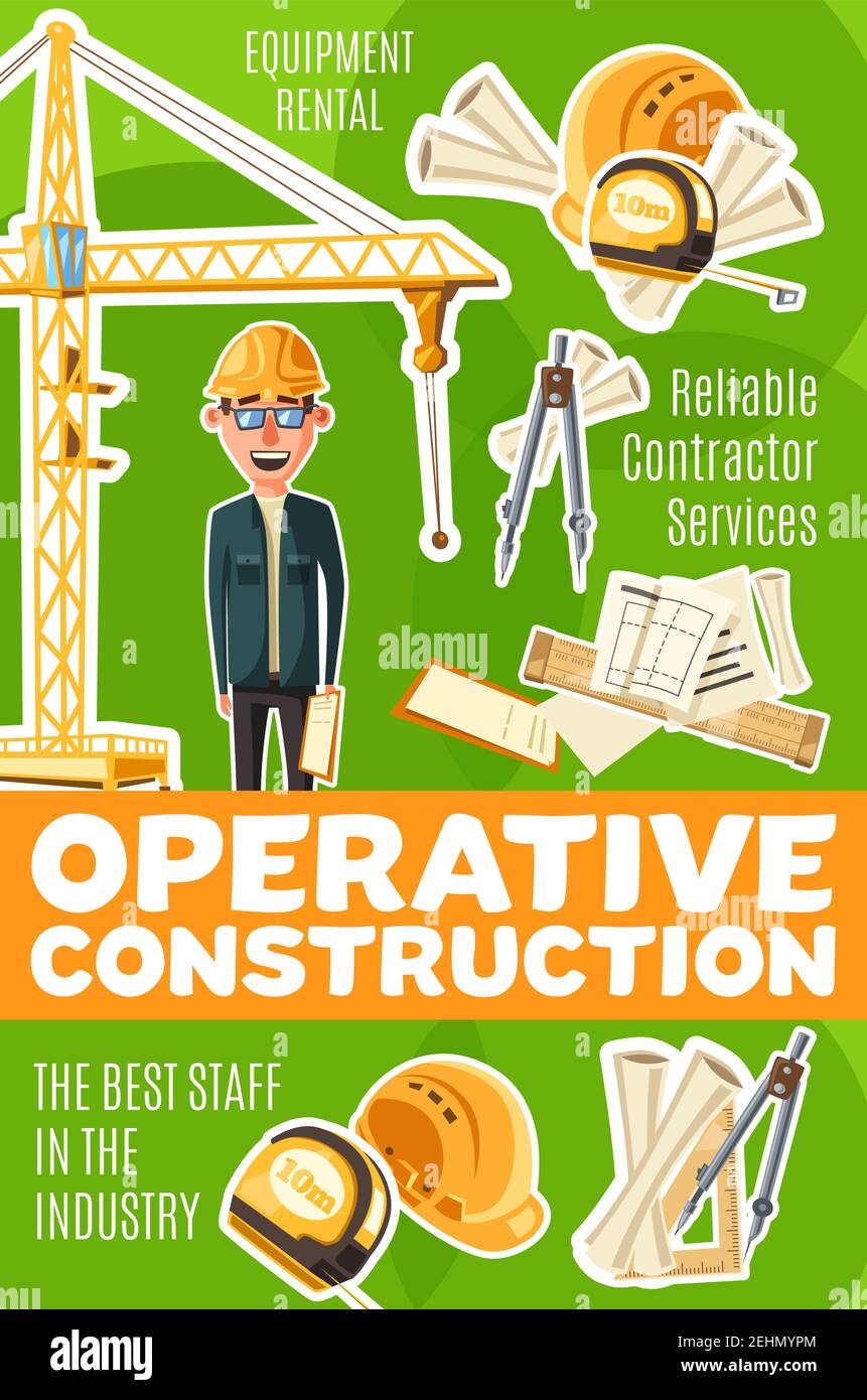 Builder profession, operative construction service. Man in glasses and ...