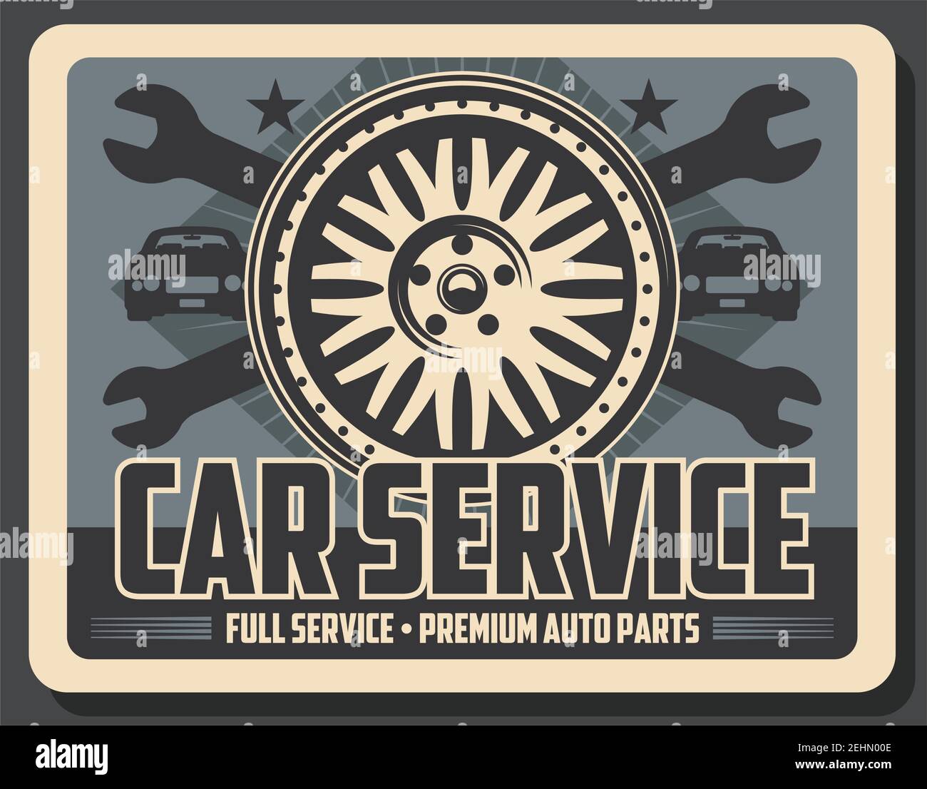 Car repair service vintage retro poster, vehicle or motor works. Vector ...