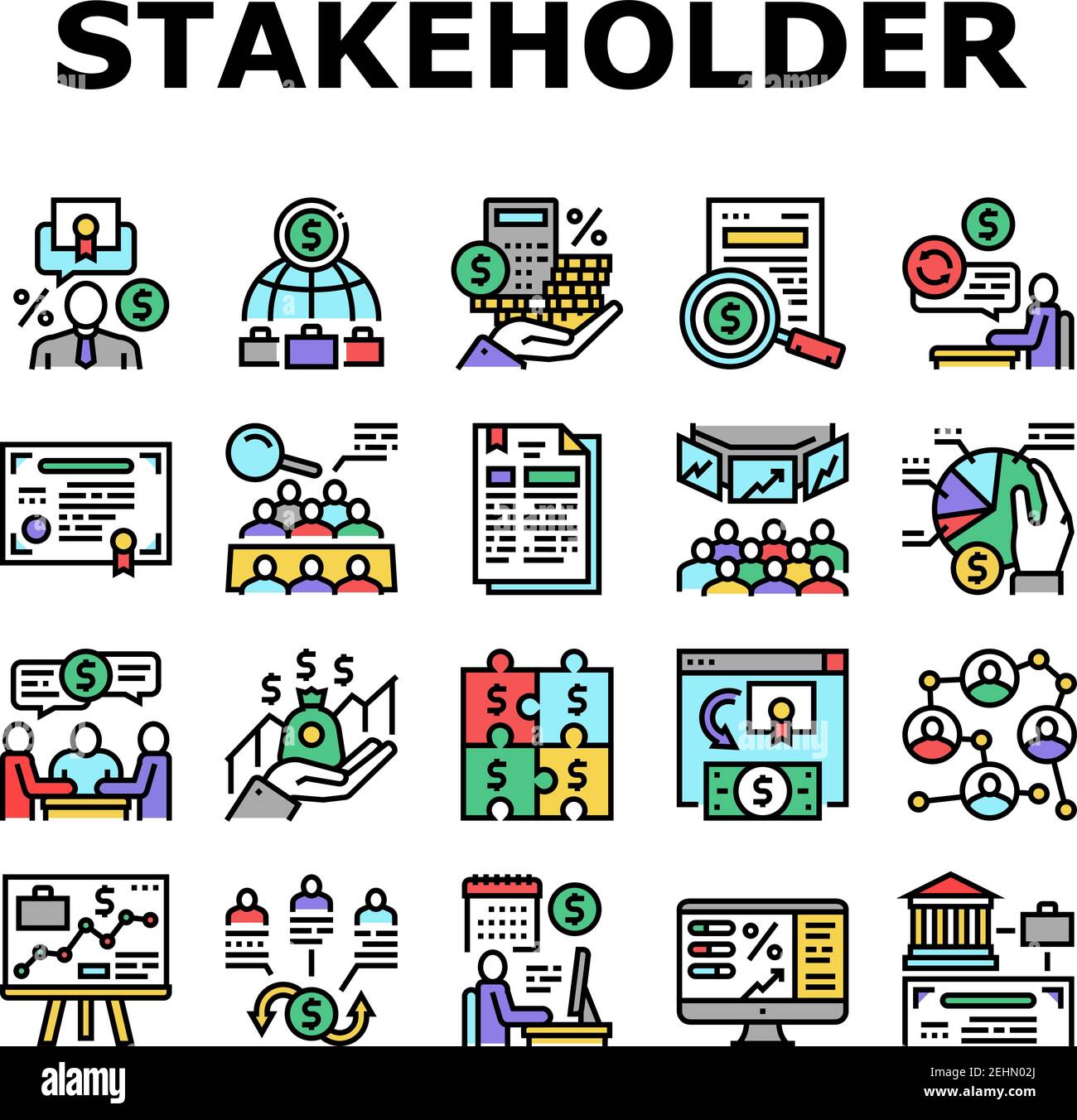 Stakeholder Business Collection Icons Set Vector Stock Vector Image ...