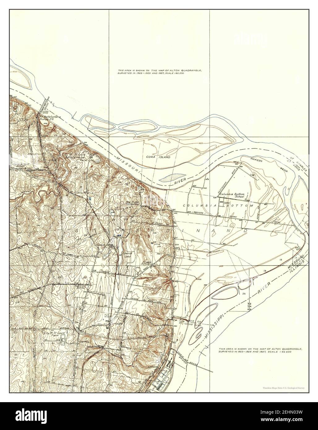 Columbia Bottom, Missouri, map 1935, 1:24000, United States of America ...