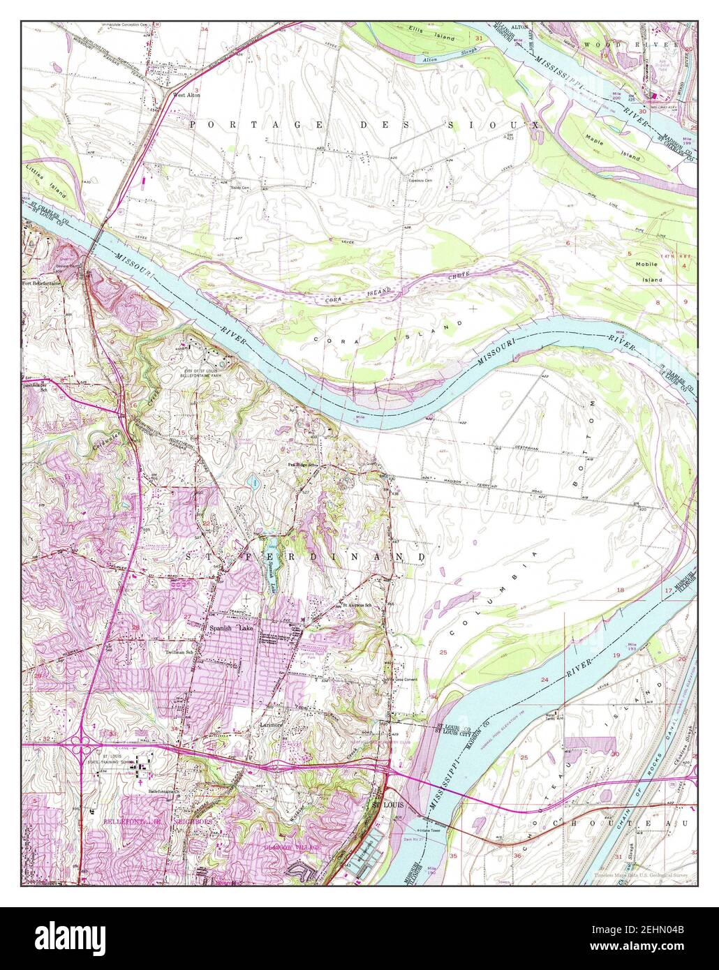 Columbia Bottom, Missouri, map 1951, 1:24000, United States of America ...