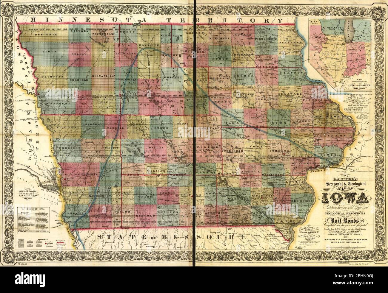 Parker's sectional & geological map of Iowa exhibiting her iron, lead ...