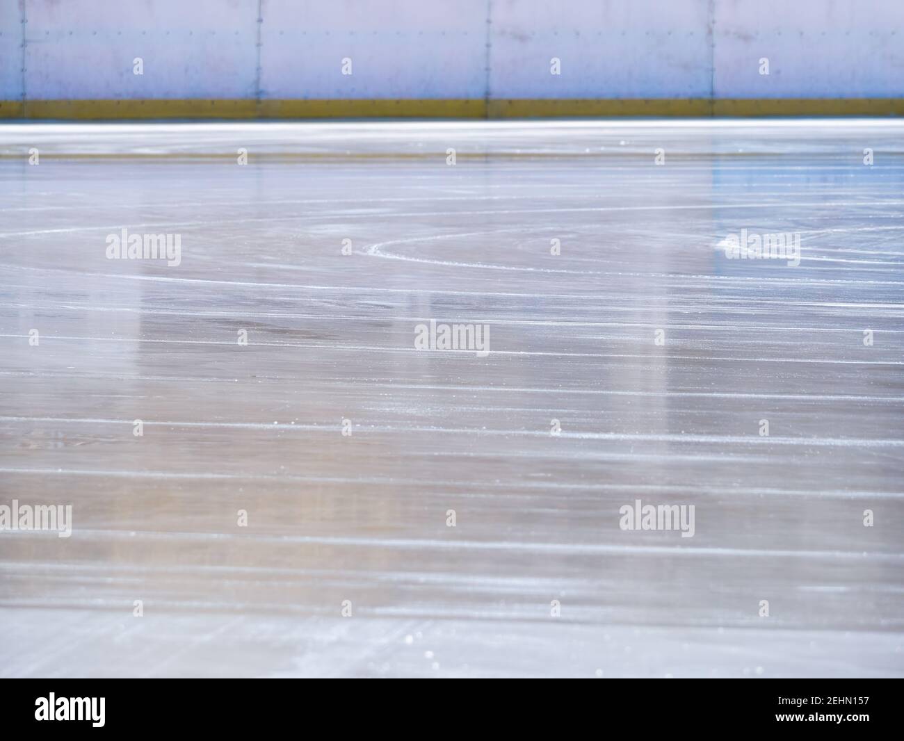 Smooth ice on the ice rink after it was resurfaced Stock Photo - Alamy