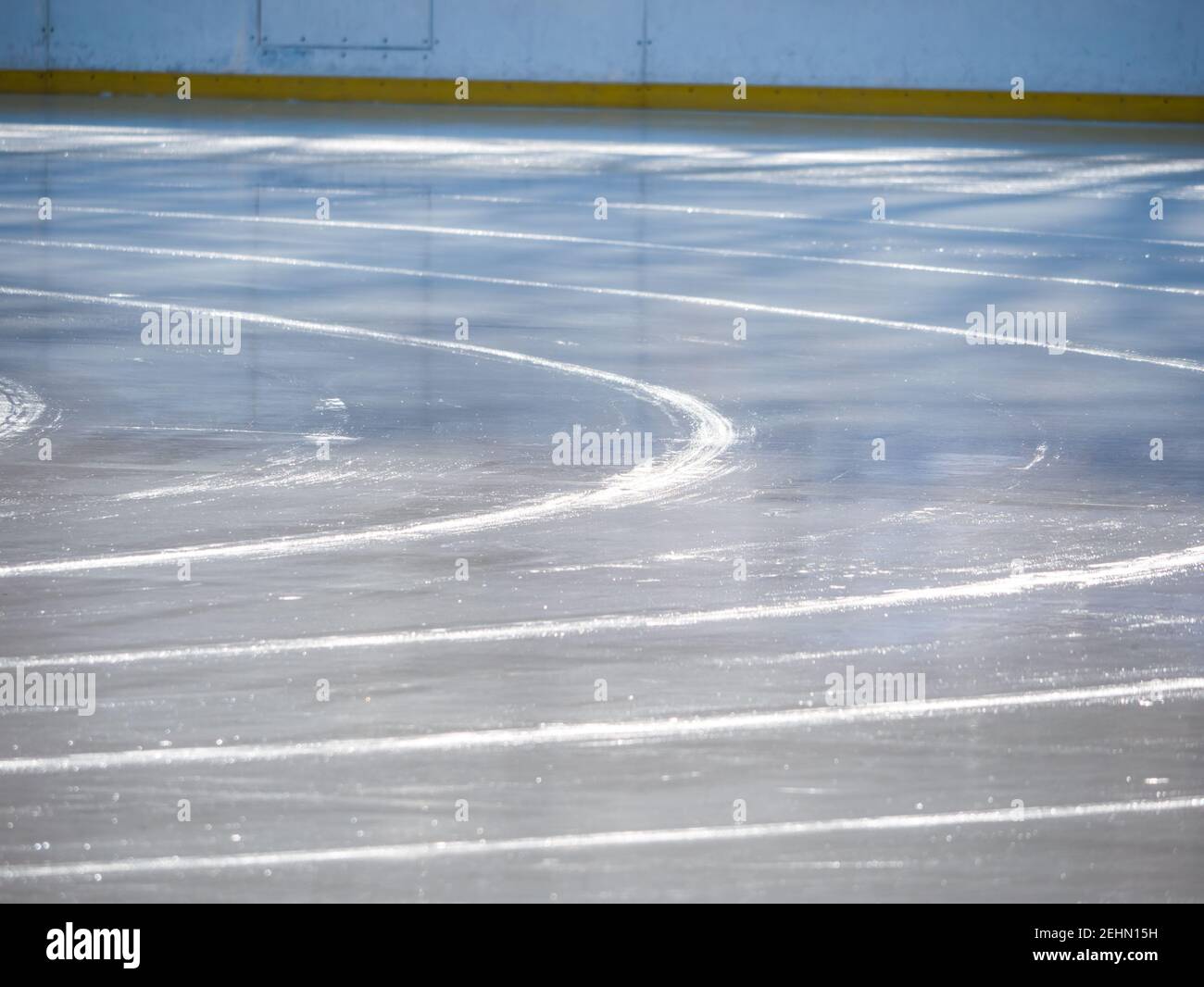 Smooth ice on the ice rink after it was resurfaced Stock Photo - Alamy